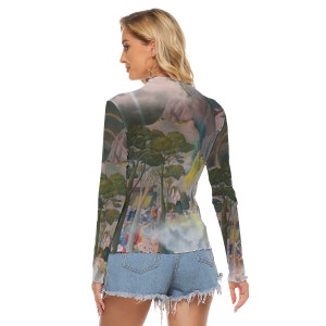 Medieval Art Print Women's Mesh Top Long Sleeves Crop and Classic ...