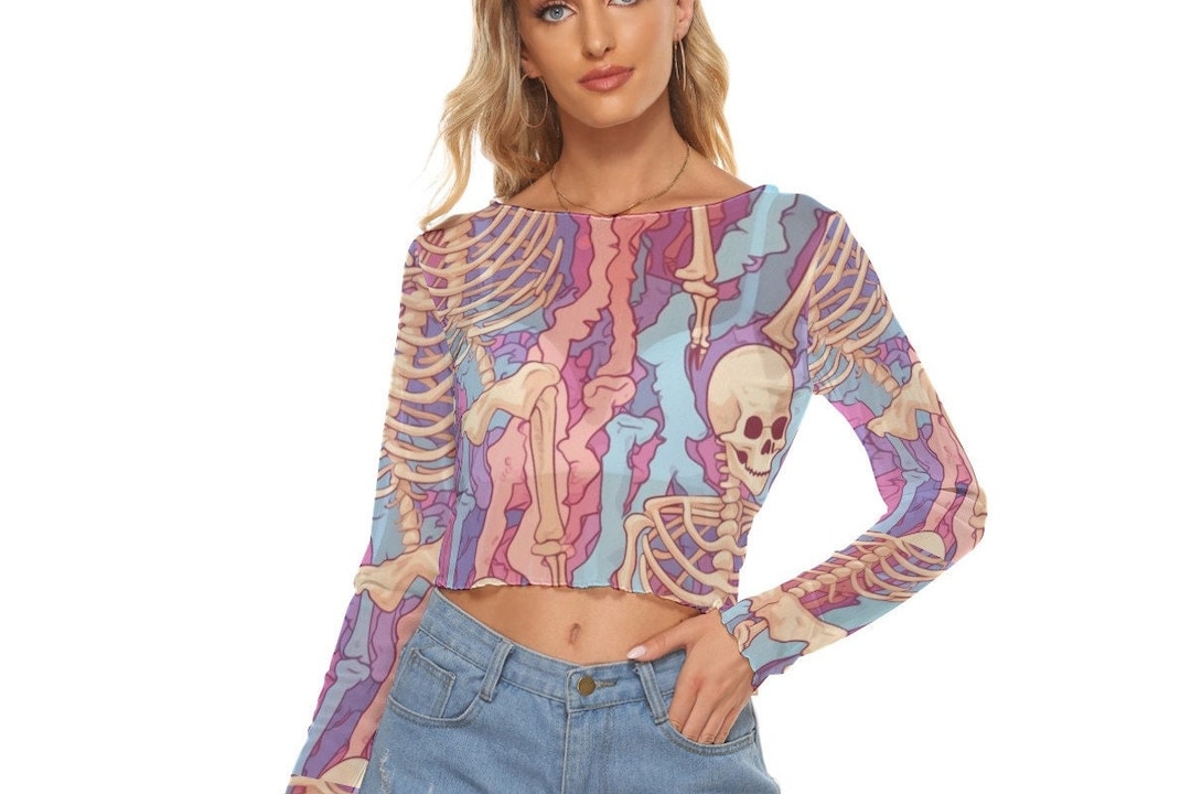 Skeleton Women's Mesh Crop Top Long Sleeves up to 6XL - Etsy