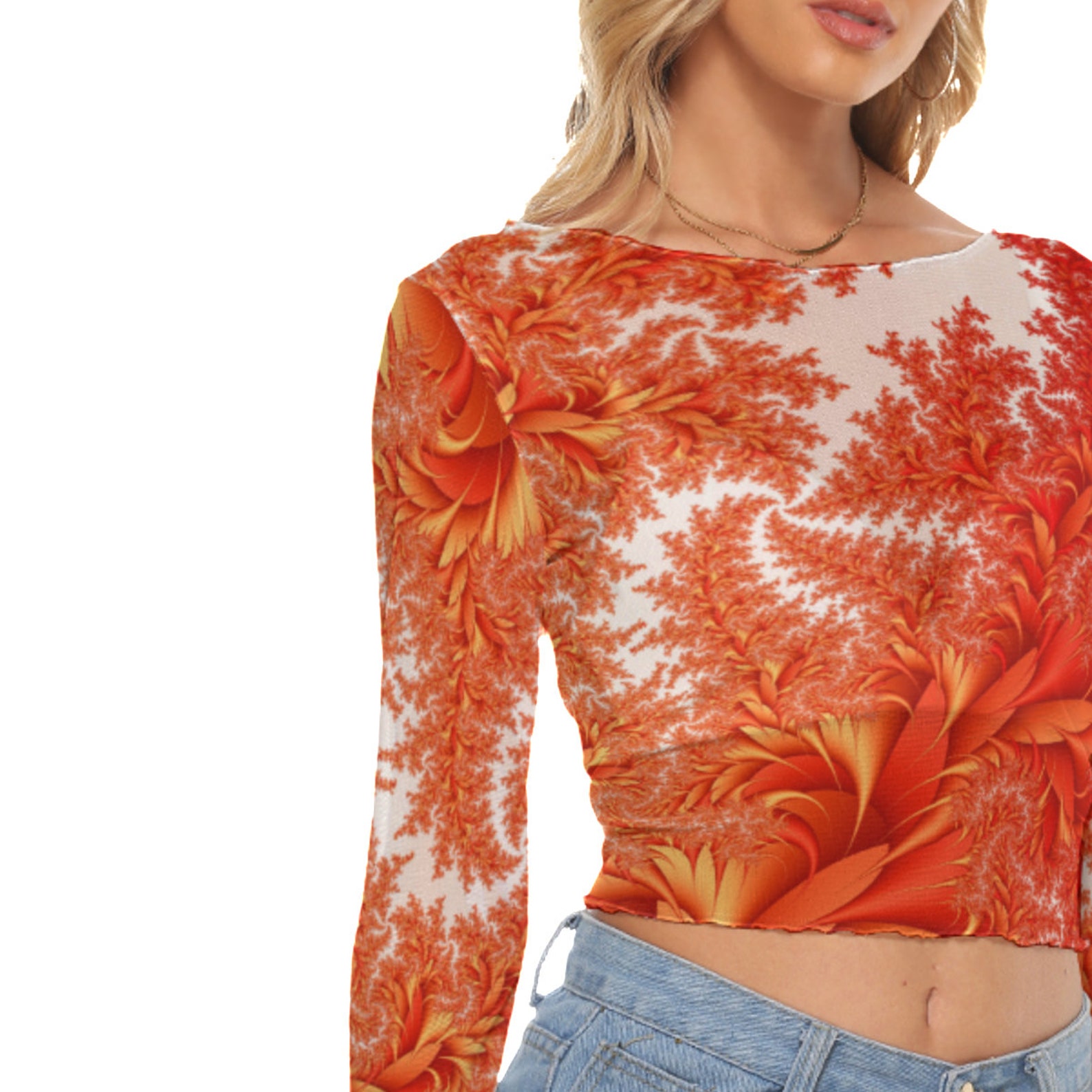 Red Floral Romantic Mesh Crop Top Long Sleeves - Etsy