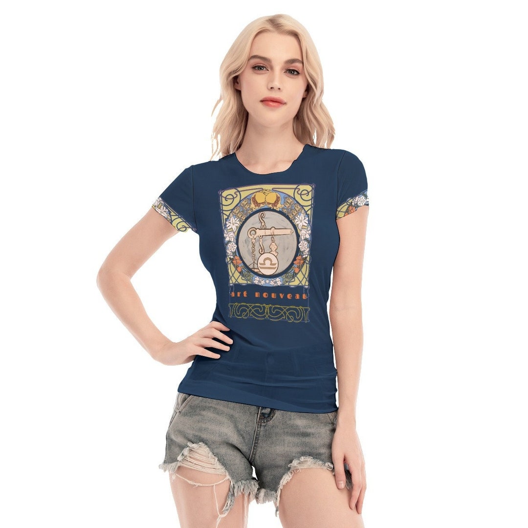 Libra Art Nouveau Alfonse Mucha Art Women's Short Sleeve Mesh Tee-shirt ...