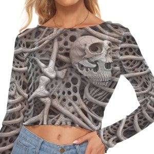 Skeleton Women's Mesh Crop Top Long Sleeves up to 6XL - Etsy