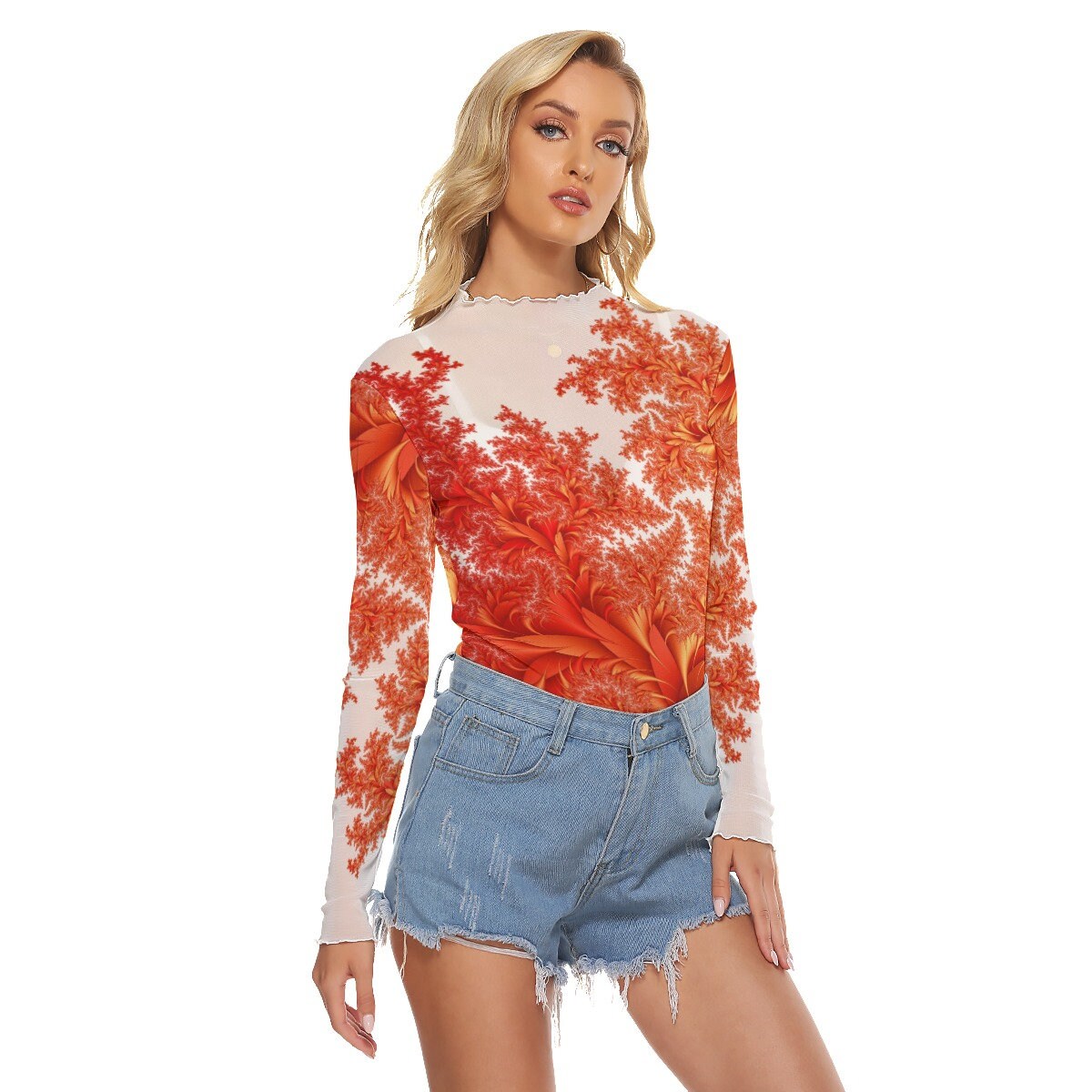 Red Floral Romantic Women's Mesh Top Long Sleeves - Etsy