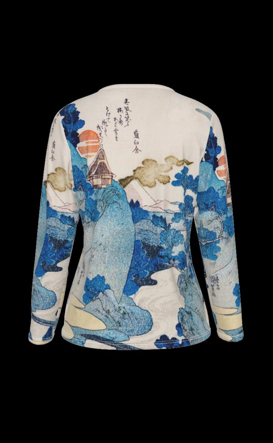 Japanese Art Long Sleeve Top: Cotton Landscape Print Two Styles - Etsy