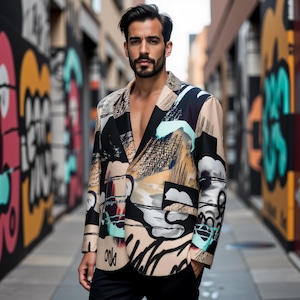 Graffiti Art Jacket, Unisex 100% Cotton Jacket, Artsy Blazer, Urban Art ...