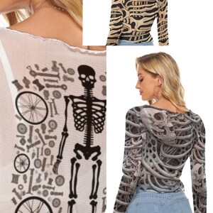 Skeleton Women's Mesh Crop Top Long Sleeves up to 6XL - Etsy