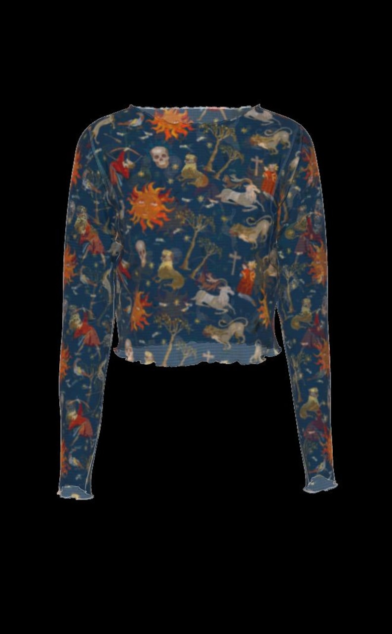 Medieval Astrology Mesh Crop Top, Celestial Design, Long Sleeve - Etsy
