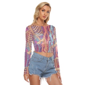 Skeleton Women's Mesh Crop Top Long Sleeves up to 6XL - Etsy