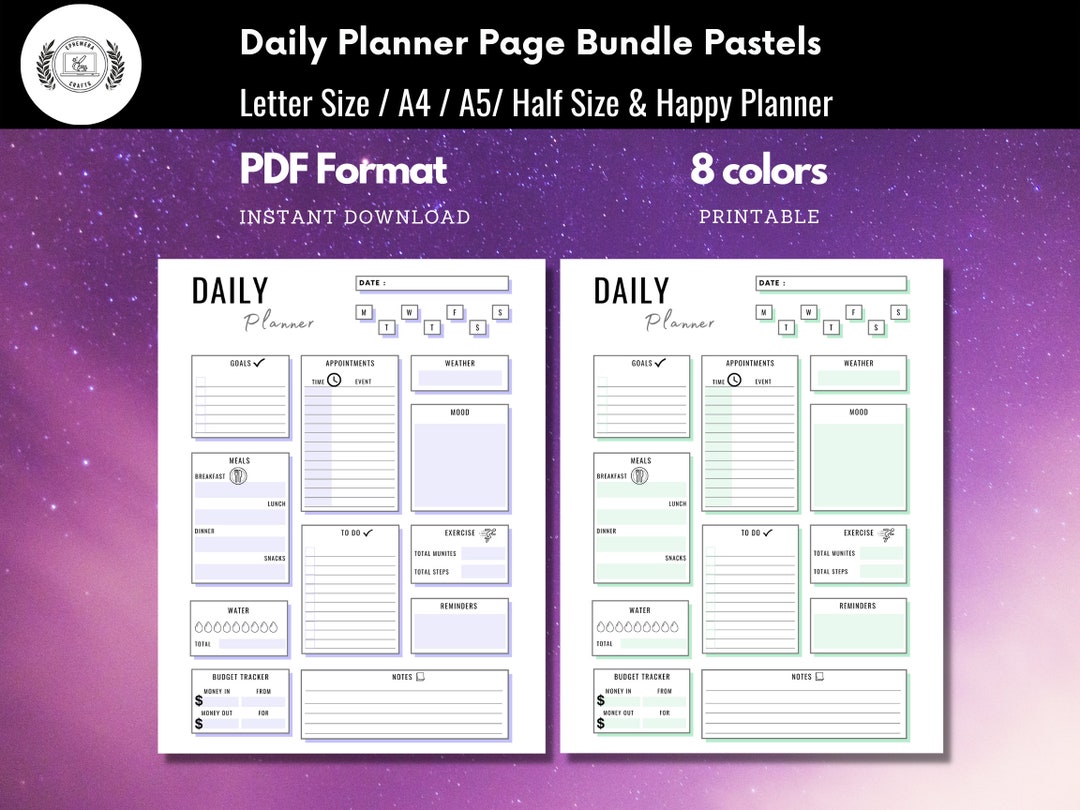 Printable Daily Journal Page Bundle ,pastels, Organization ...