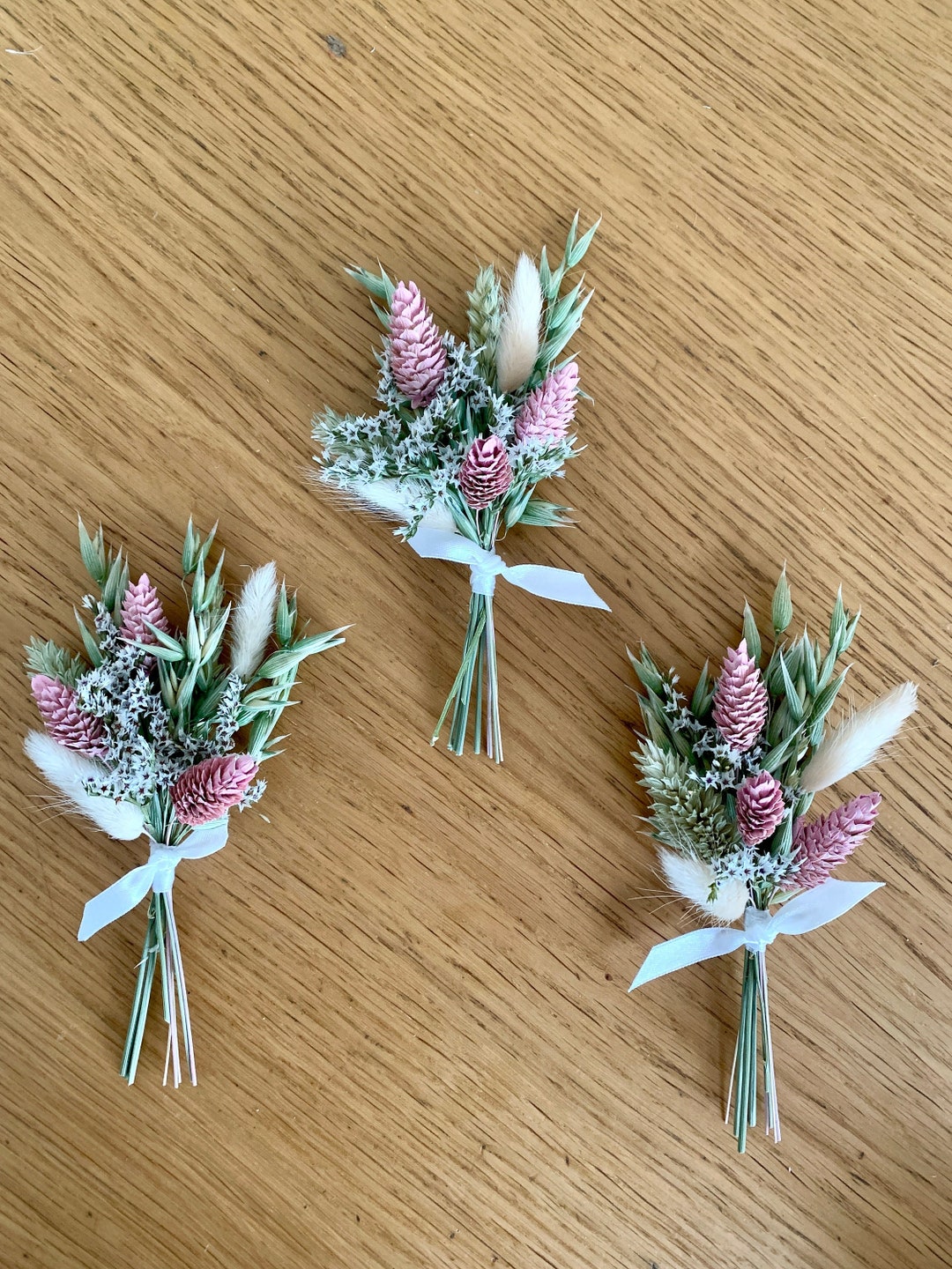 Soft Pink Dried Flower Buttonhole Set | Boutonnière. | Flower Girls ...