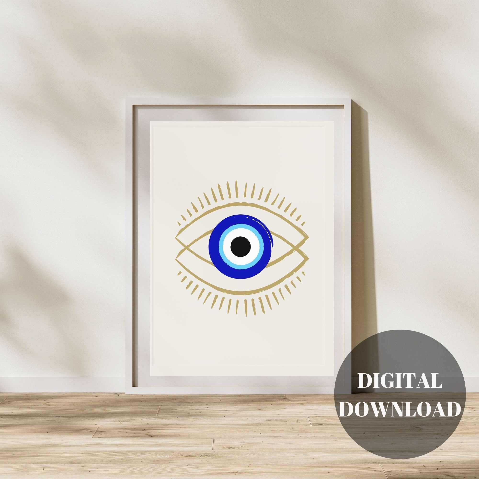 Evil Eye Wall Print, Traditional Blue Evil Eye, Printable Wall Art, Mid ...