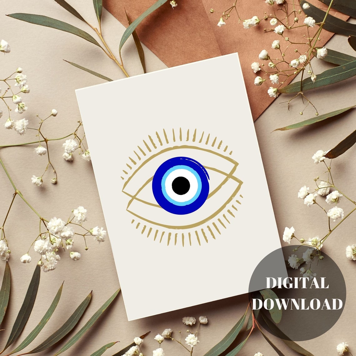 Evil Eye Wall Print, Traditional Blue Evil Eye, Printable Wall Art, Mid ...