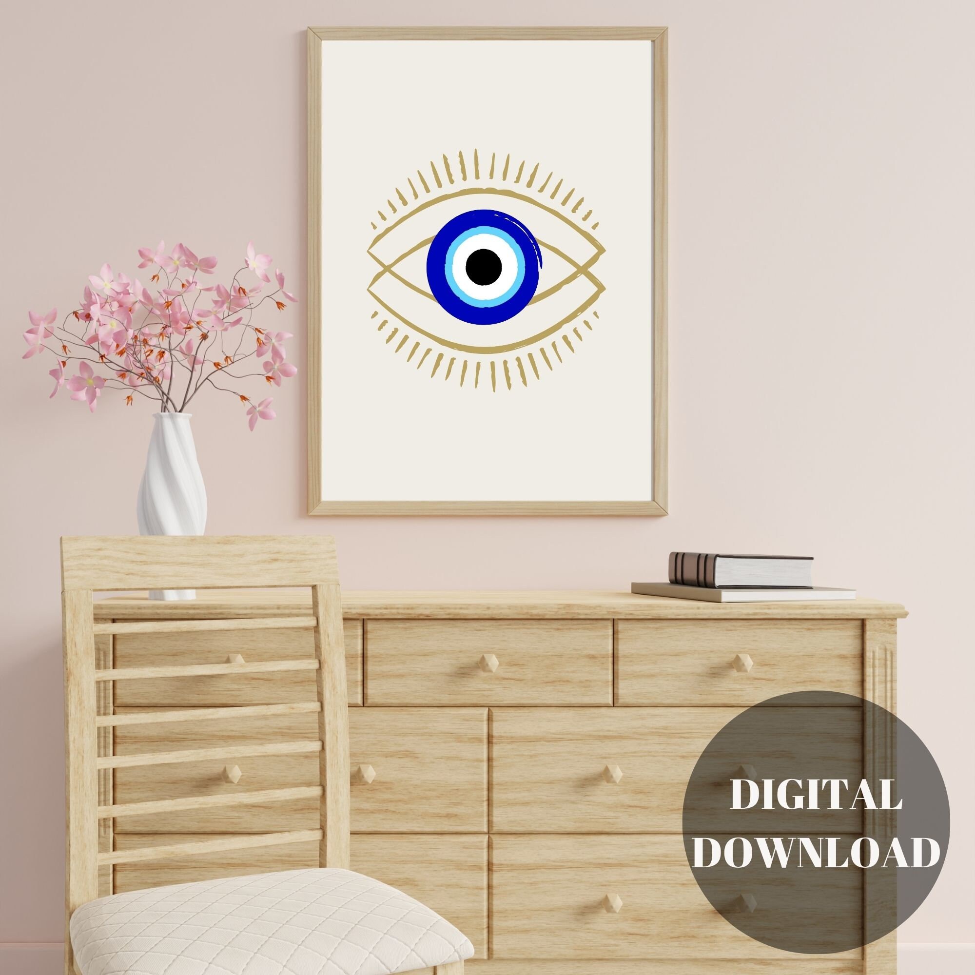 Evil Eye Wall Print, Traditional Blue Evil Eye, Printable Wall Art, Mid ...