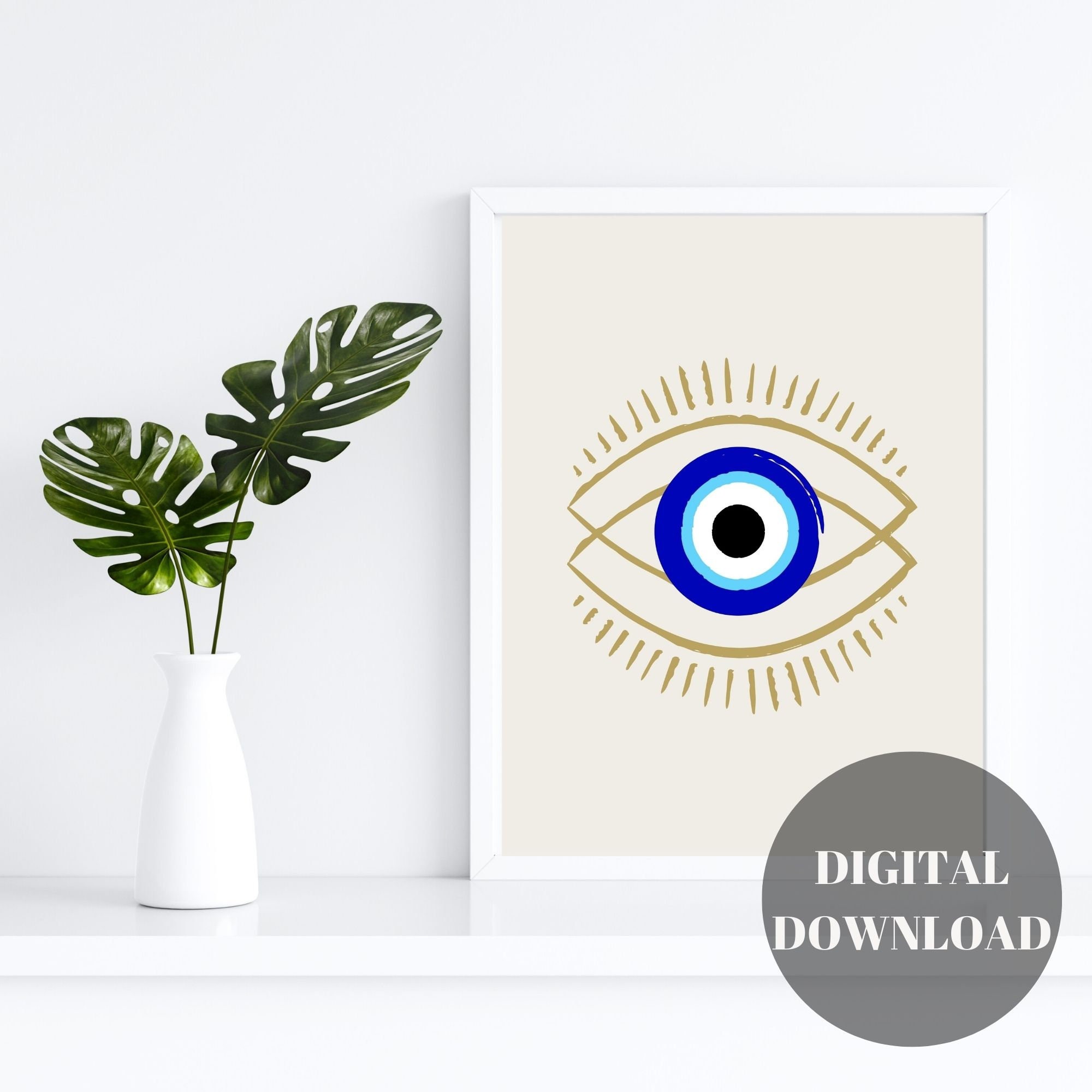 Evil Eye Wall Print, Traditional Blue Evil Eye, Printable Wall Art, Mid ...