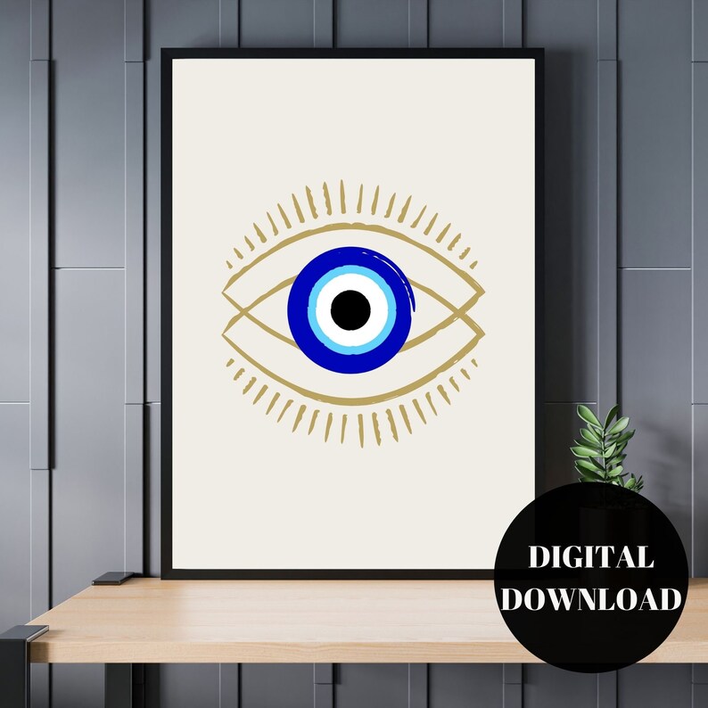 Evil Eye Wall Print, Traditional Blue Evil Eye, Printable Wall Art, Mid ...