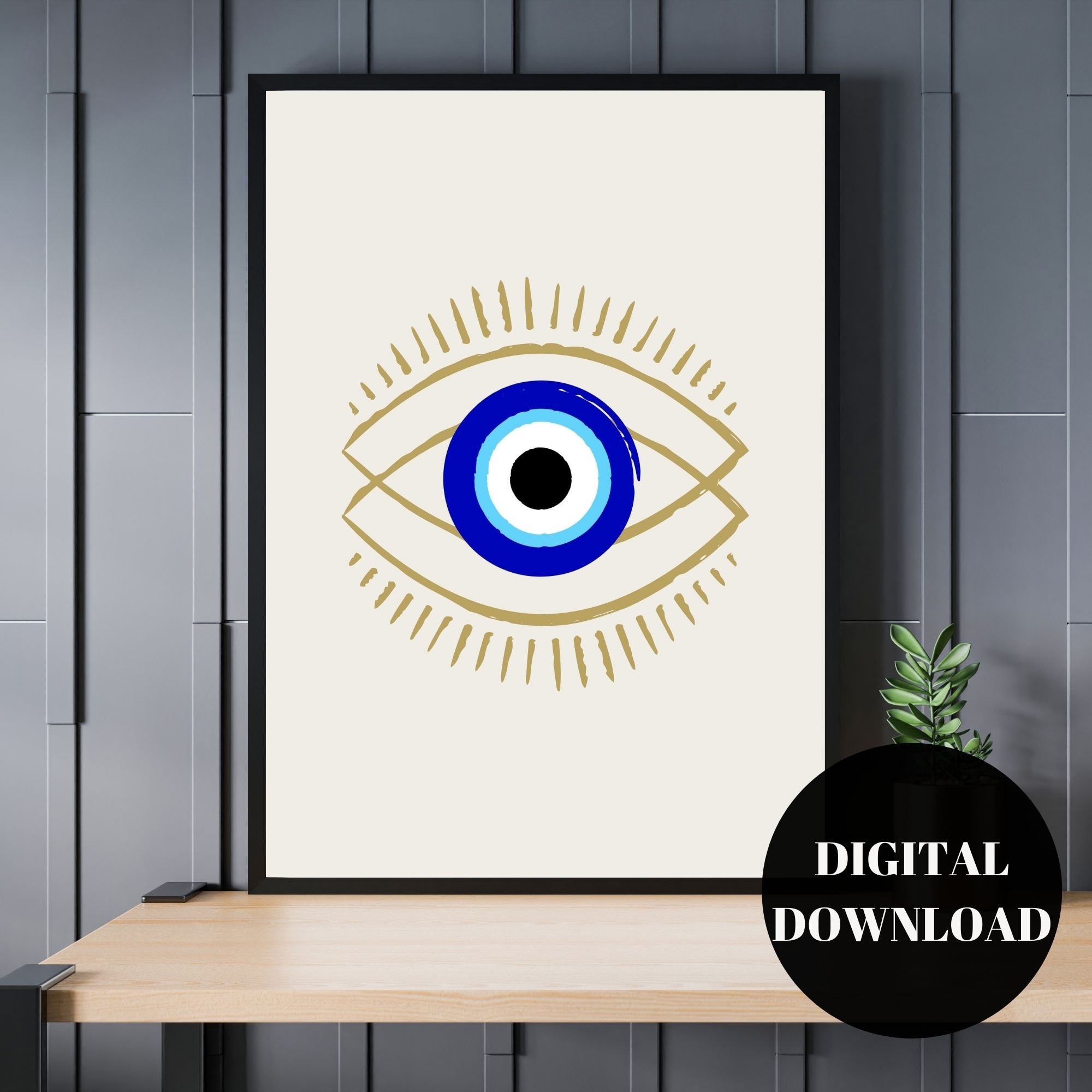 Evil Eye Wall Print, Traditional Blue Evil Eye, Printable Wall Art, Mid ...