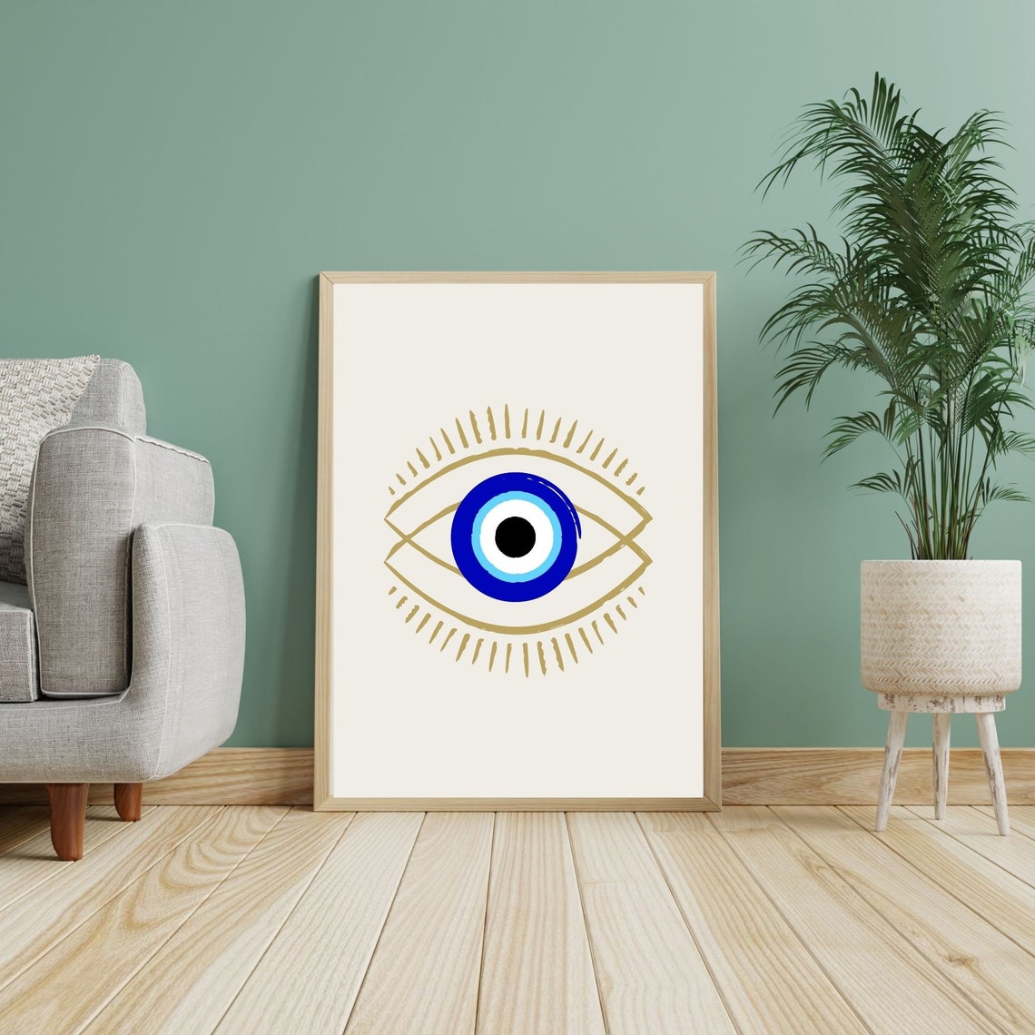 Evil Eye Wall Print, Traditional Blue Evil Eye, Printable Wall Art, Mid ...