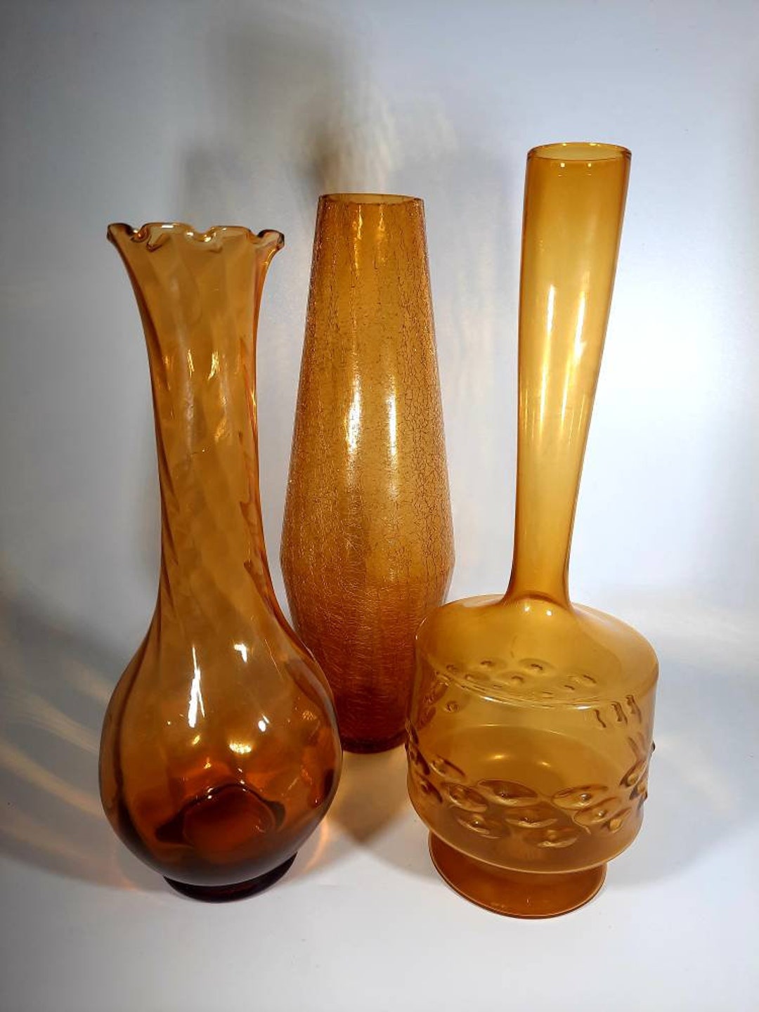 Orange Glass Vases 3 Pieces 70s Vintage - Etsy
