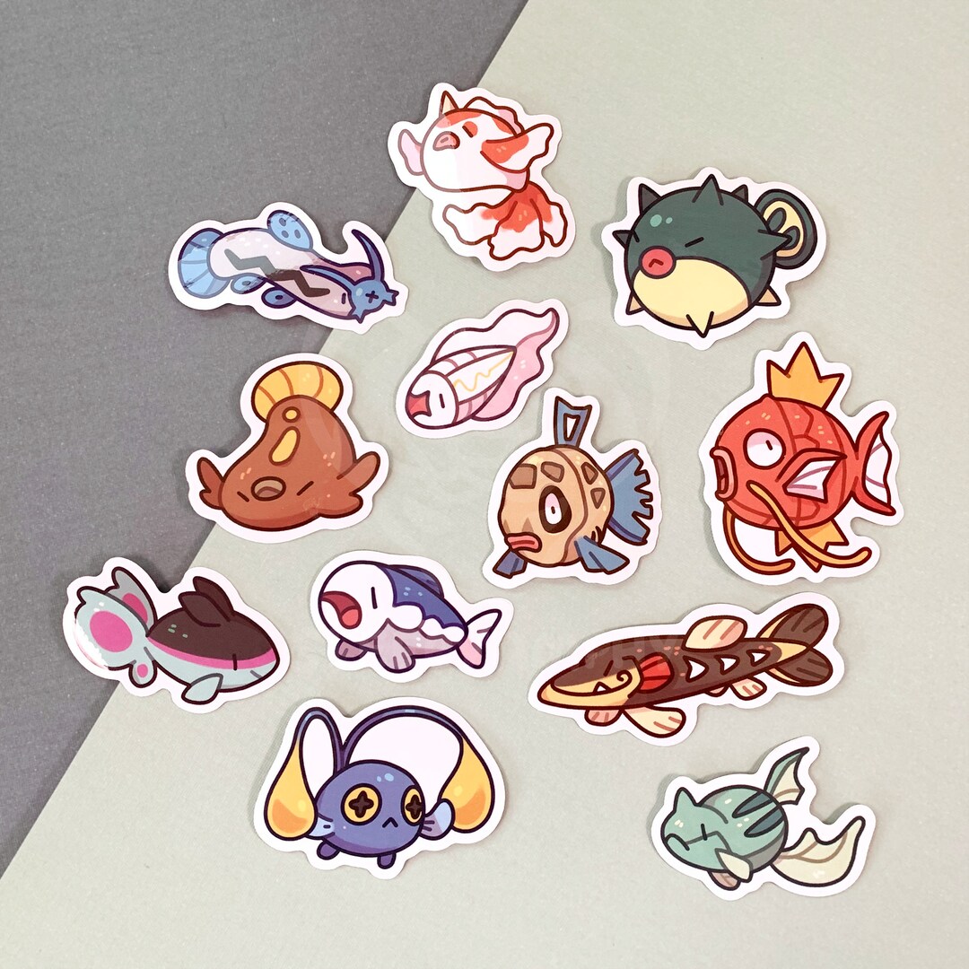 Derpy Poke-fish Sticker Set | PKMN Glossy Vinyl Anime Video Game Laptop ...