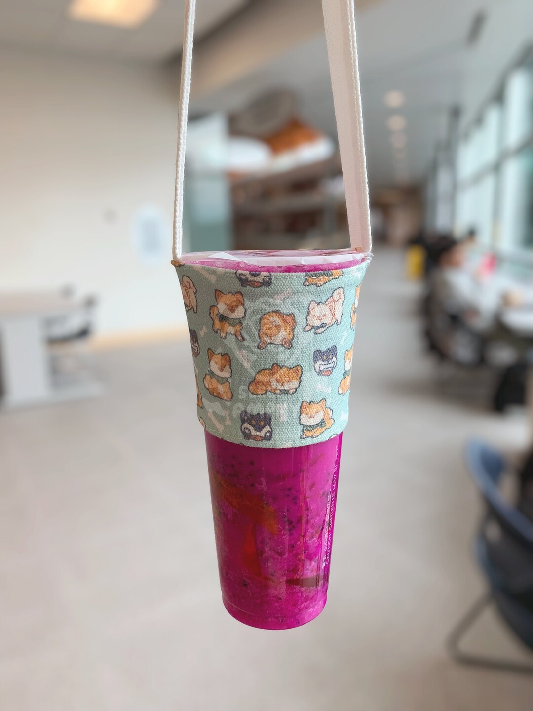 Shiba Boba Holder Sleeves | Cute Canvas Bubble Tea Carrier Reusable Eco ...