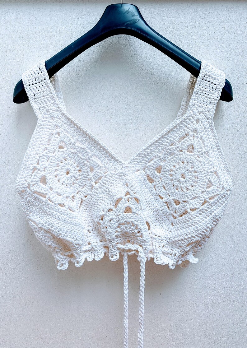 White Granny Square Top, Crochet Crop Top, Tank Top, White Crochet Top ...