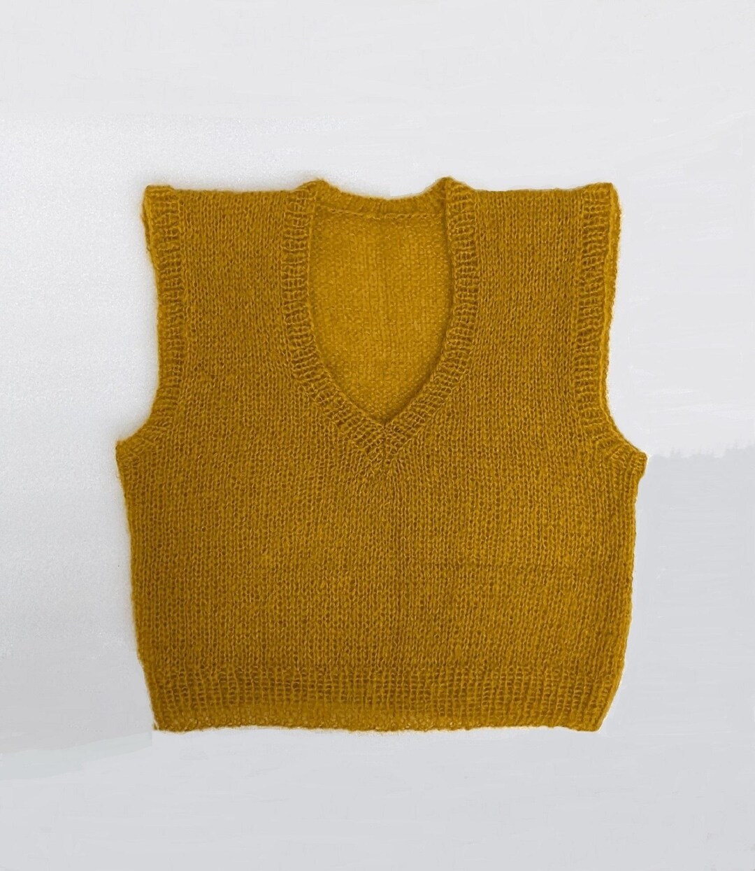 Woman Knitted Vest, Honey Yellow Wool Vest, Short Gilet, Thin Knit Vest ...
