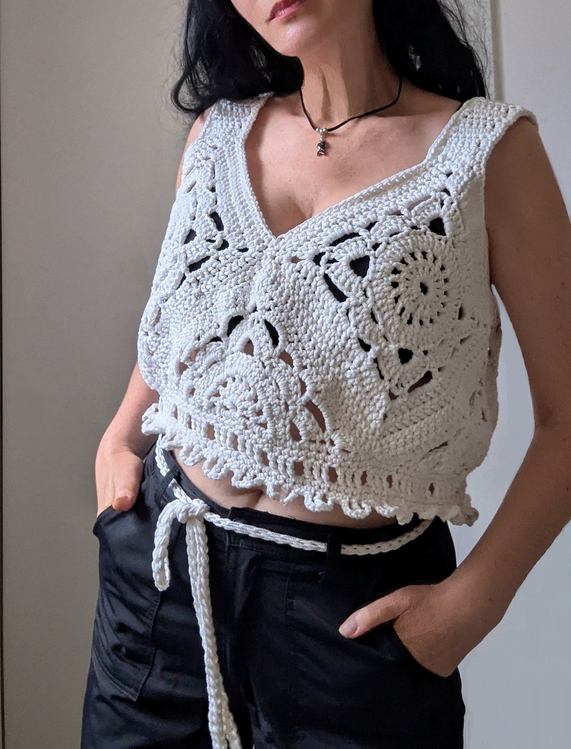 White Granny Square Top, Crochet Crop Top, Tank Top, White Crochet Top ...