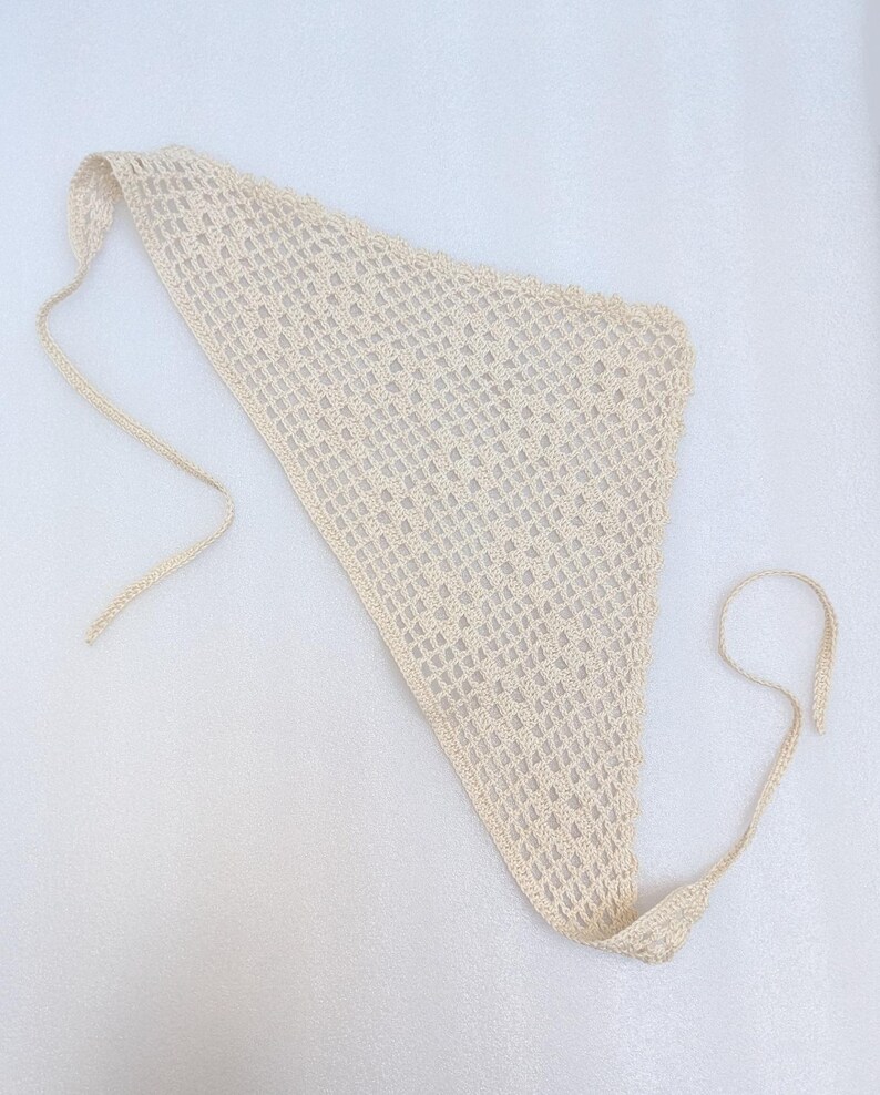 Filet Crochet Bandana, White Lace Bandana, Triangle Cotton Headband ...