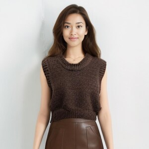 Brown Knit Vest, Woman Sleeveless Jumper, Beige Crochet Top, Chocolate ...