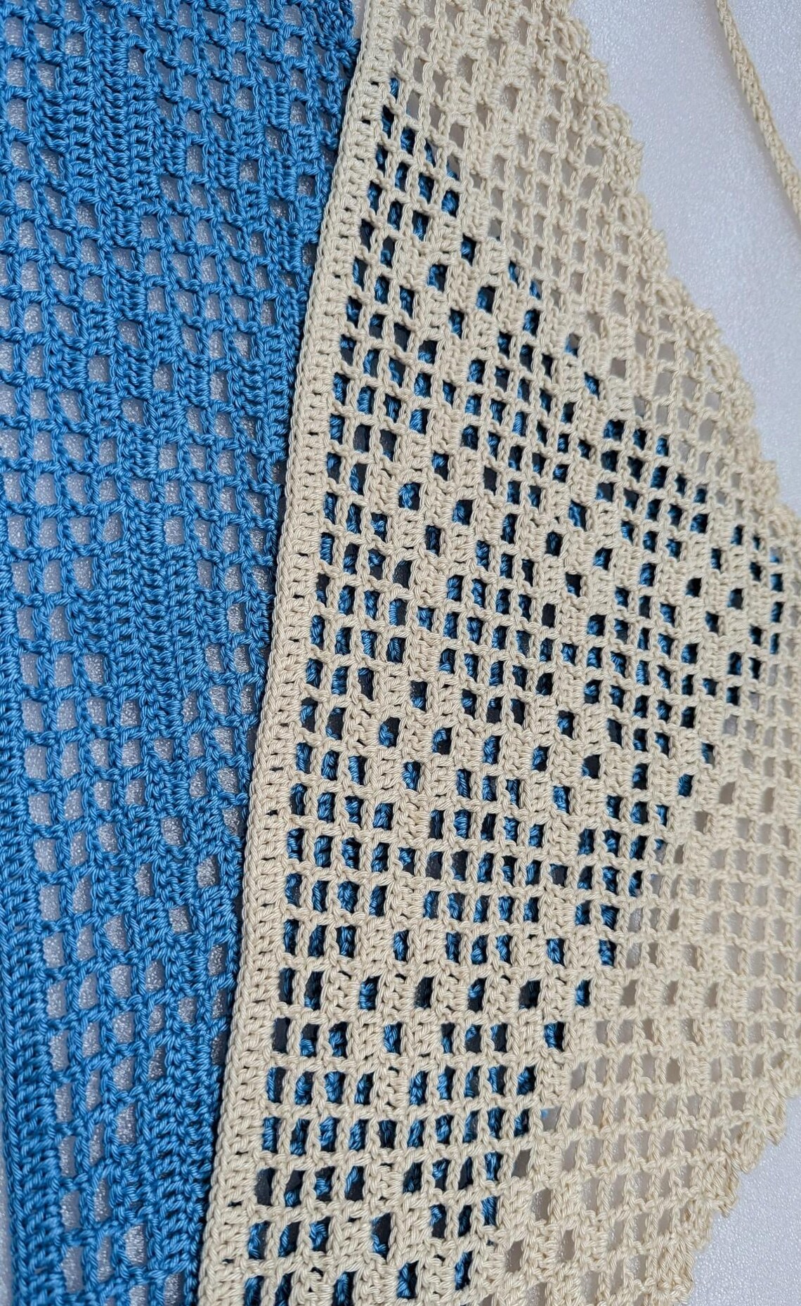 Filet Crochet Bandana, White Lace Bandana, Triangle Cotton Headband ...