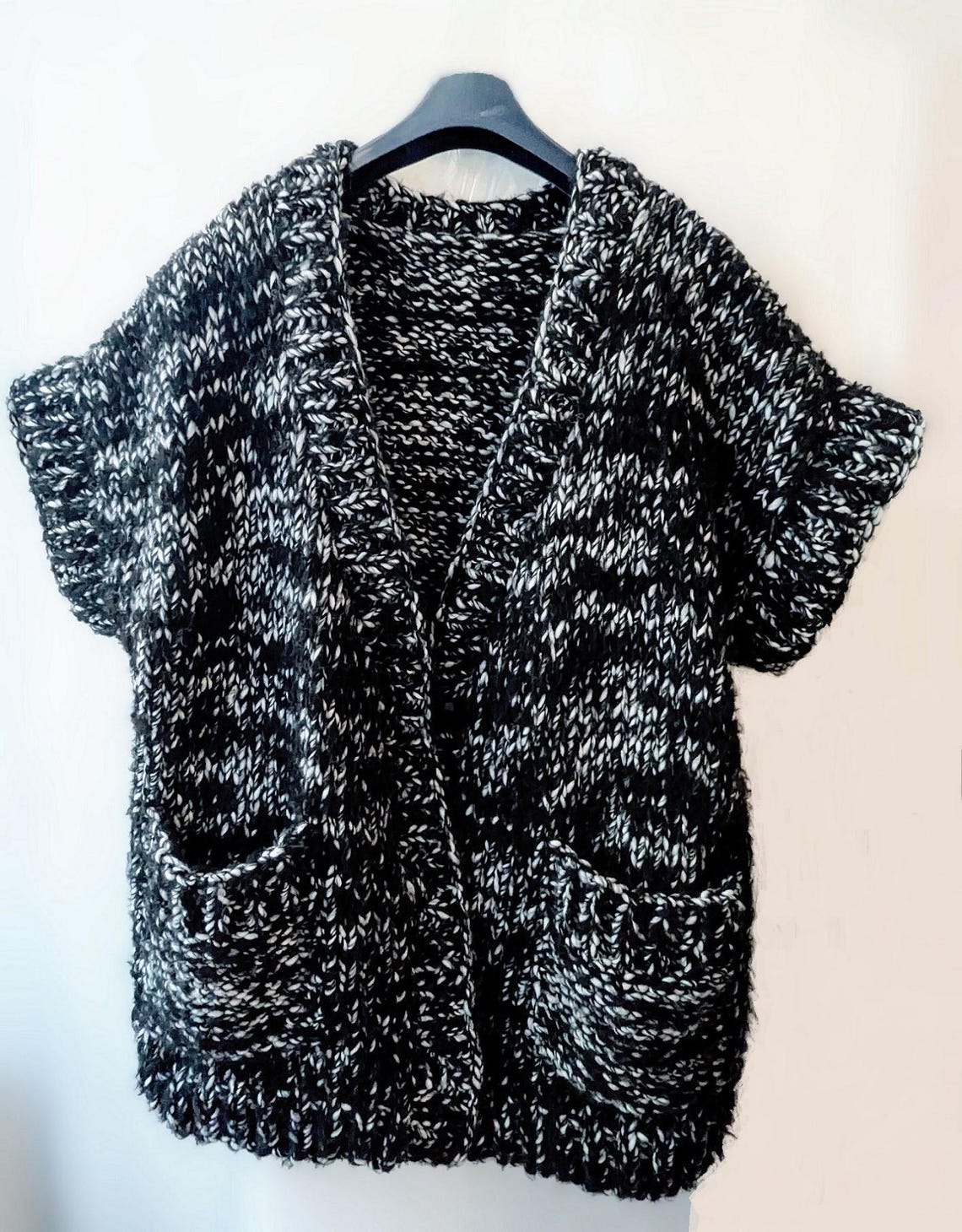Large Knitted Vest, Black and White Waistcoat, Oversize Vest, Wide Knit ...