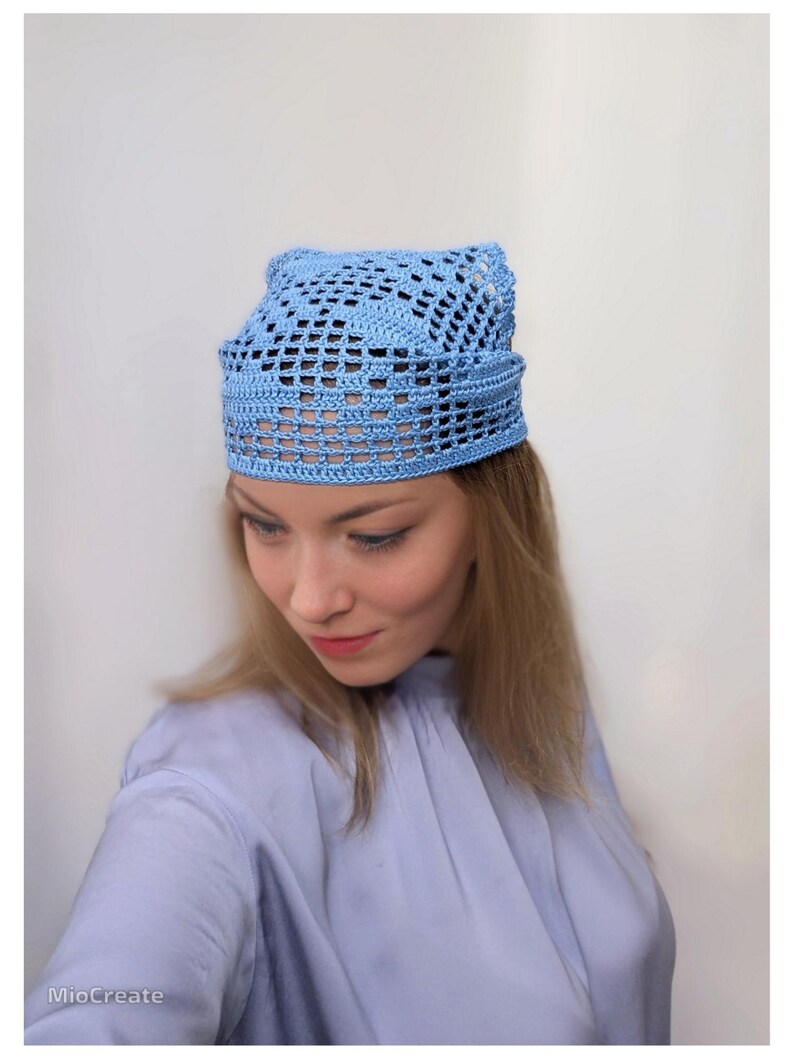 Light Blue Bandana, Lace Boho Bandana, Triangle Cotton Headband, Filet ...