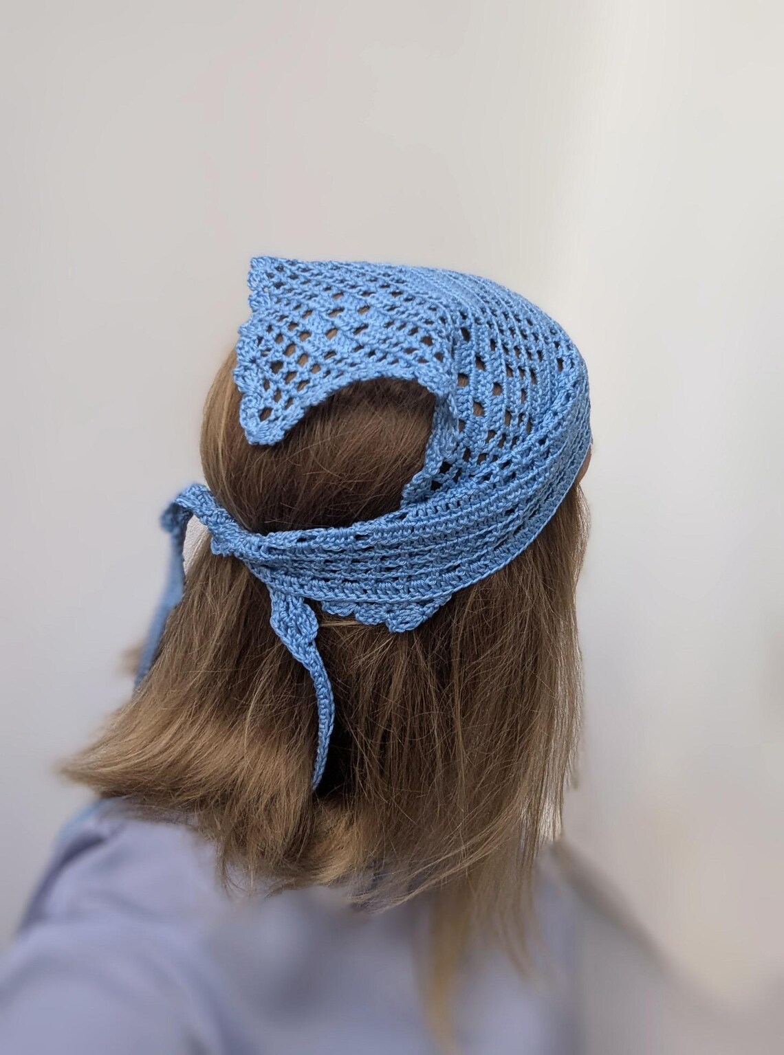 Light Blue Bandana, Lace Boho Bandana, Triangle Cotton Headband, Filet ...