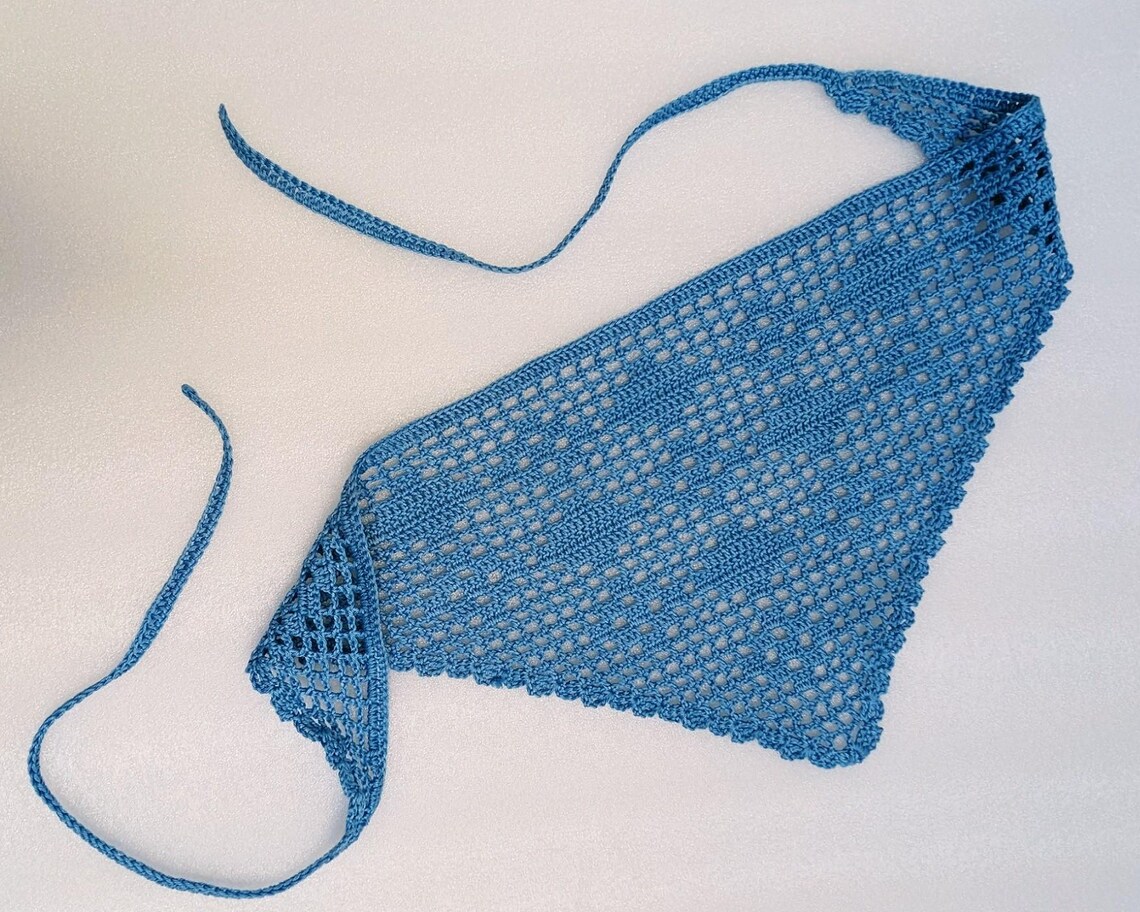 Light Blue Bandana, Lace Boho Bandana, Triangle Cotton Headband, Filet ...