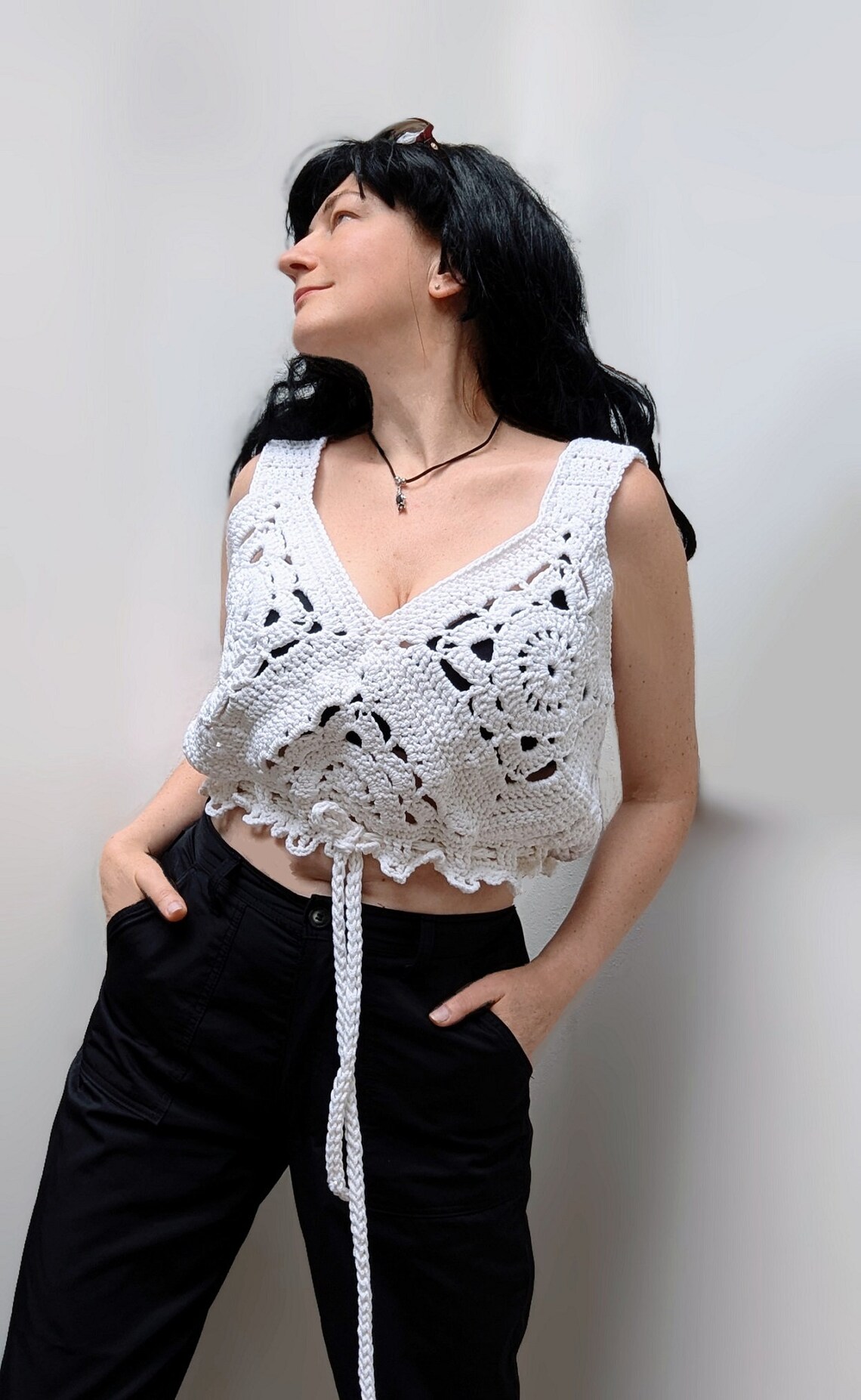 White Granny Square Top, Crochet Crop Top, Tank Top, White Crochet Top ...