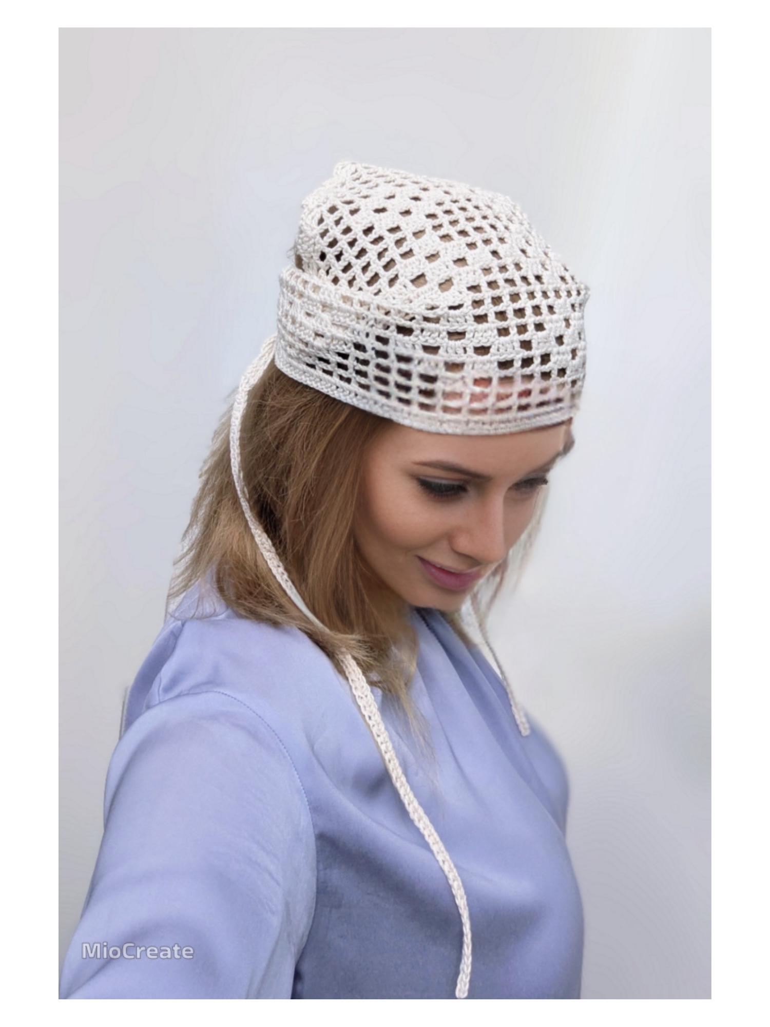 Filet Crochet Bandana, White Lace Bandana, Triangle Cotton Headband ...