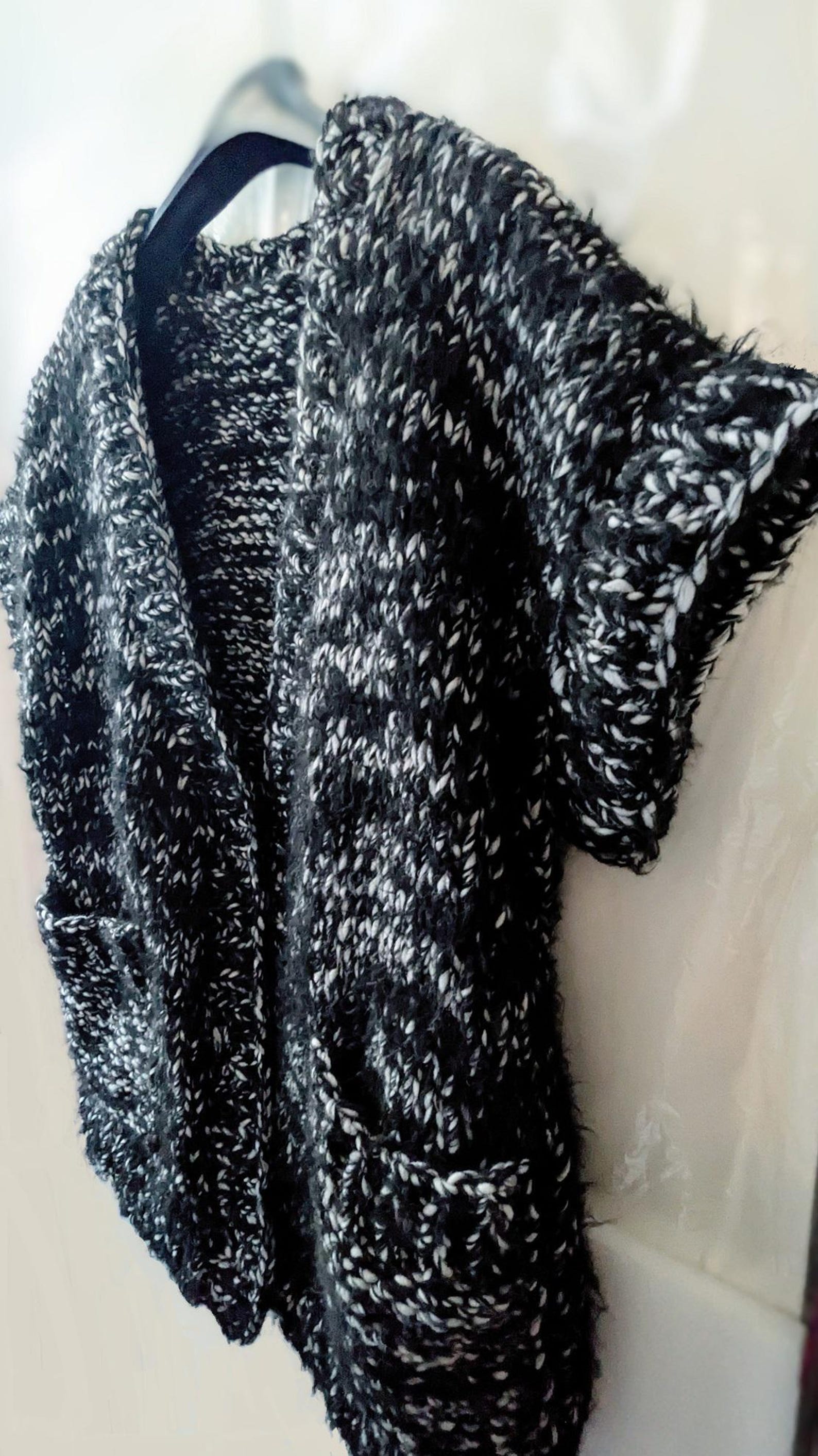 Large Knitted Vest, Black and White Waistcoat, Oversize Vest, Wide Knit ...