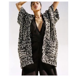 Large Knitted Vest, Black and White Waistcoat, Oversize Vest, Wide Knit ...