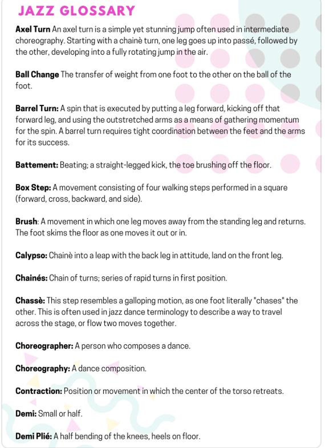 Glossary for Jazz Dancers - Etsy