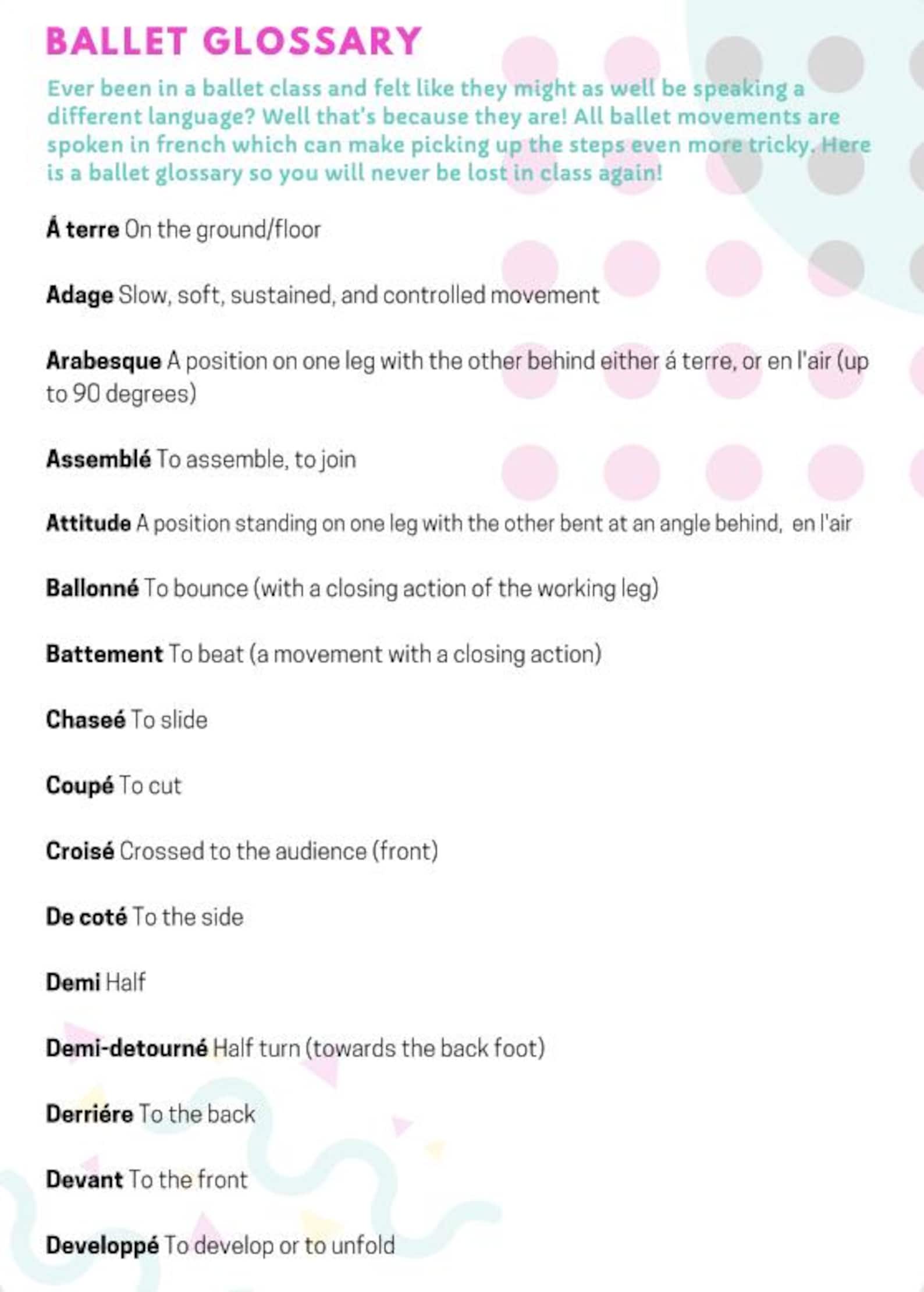 Glossary for Ballet Dancers - Etsy