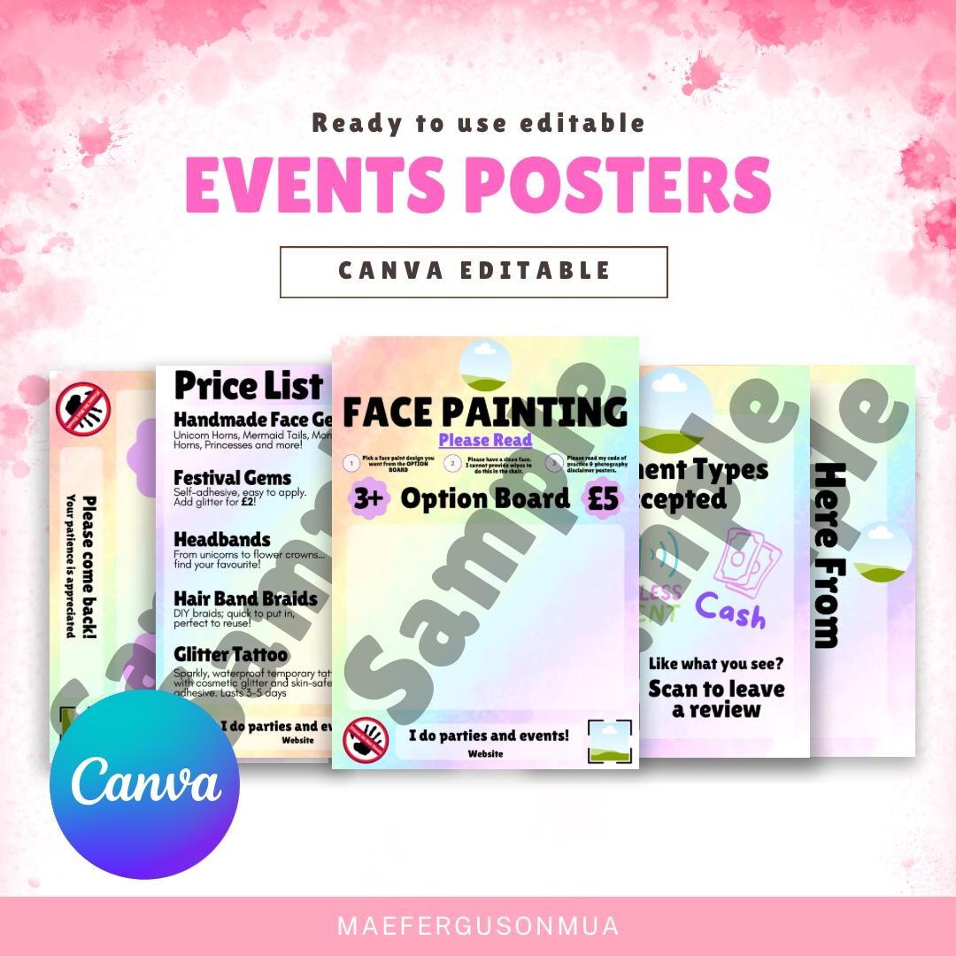 Face Painting Event Signage Bundle | Editable Vendor Signs (digital ...