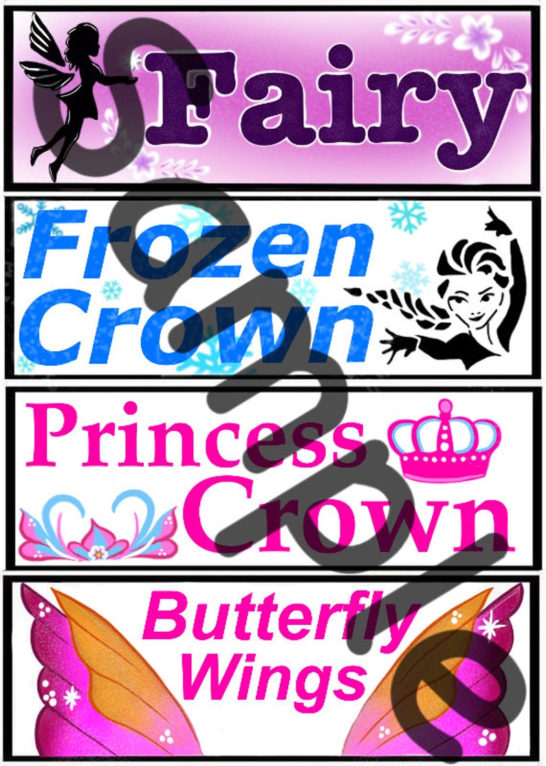 Girly Butterfly/fairy/unicorn Face Painting Word Board, Design Menu ...