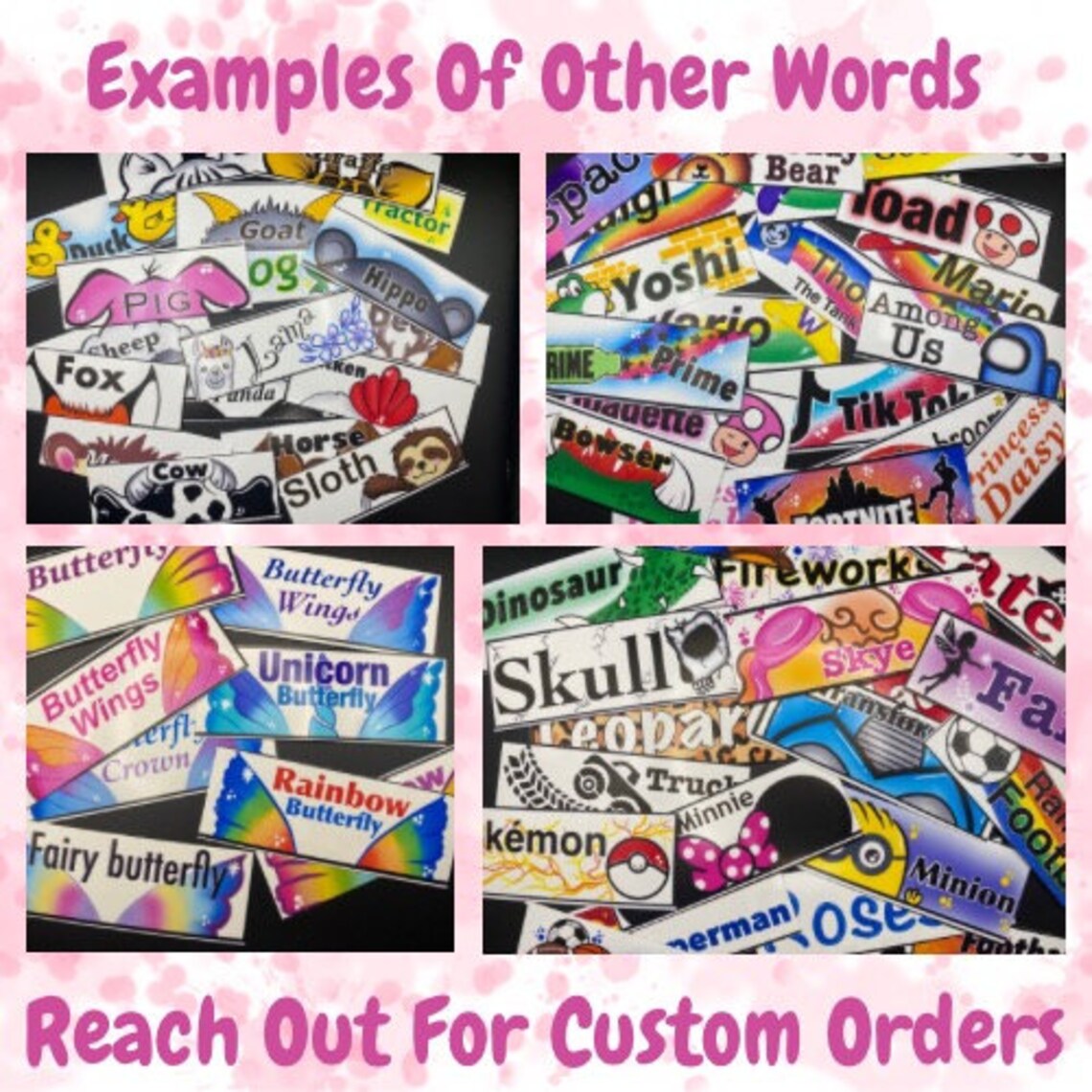 Girly Butterfly/fairy/unicorn Face Painting Word Board, Design Menu ...