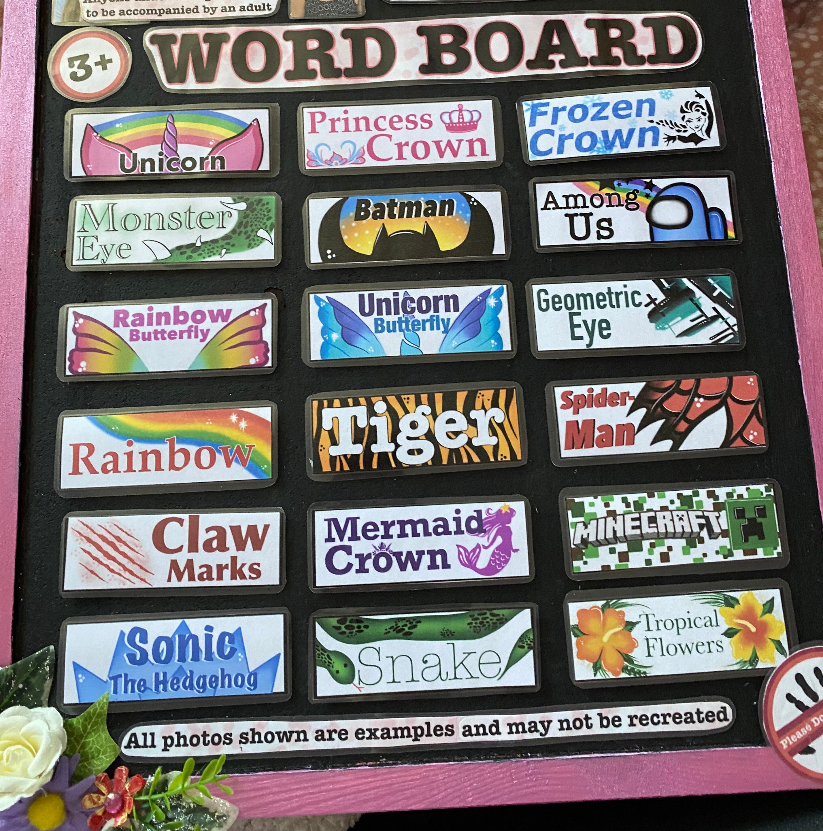 Animals Face Painting Word Board, Design Menu Board, Digital Downloads ...