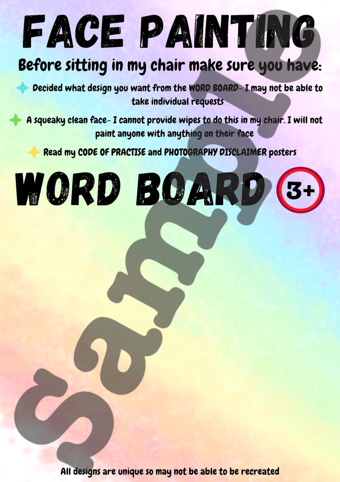 Disclaimer Posters, Word Board Display, Face Painting Signs, Canva ...