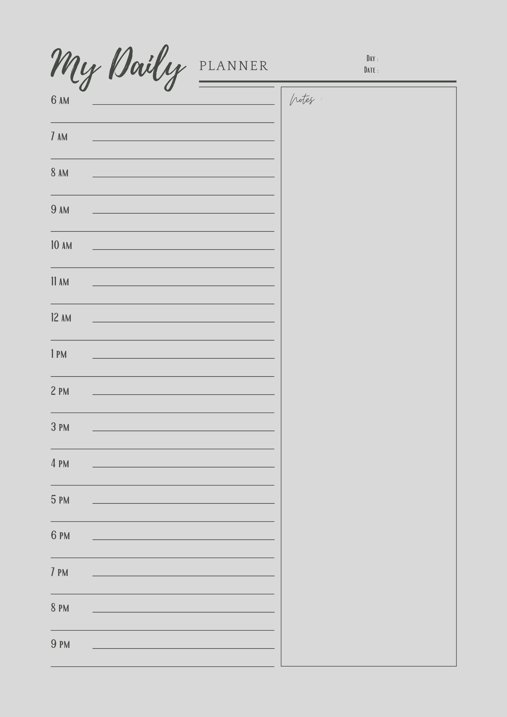 Gray Minimalist Printable Daily Planner - Etsy