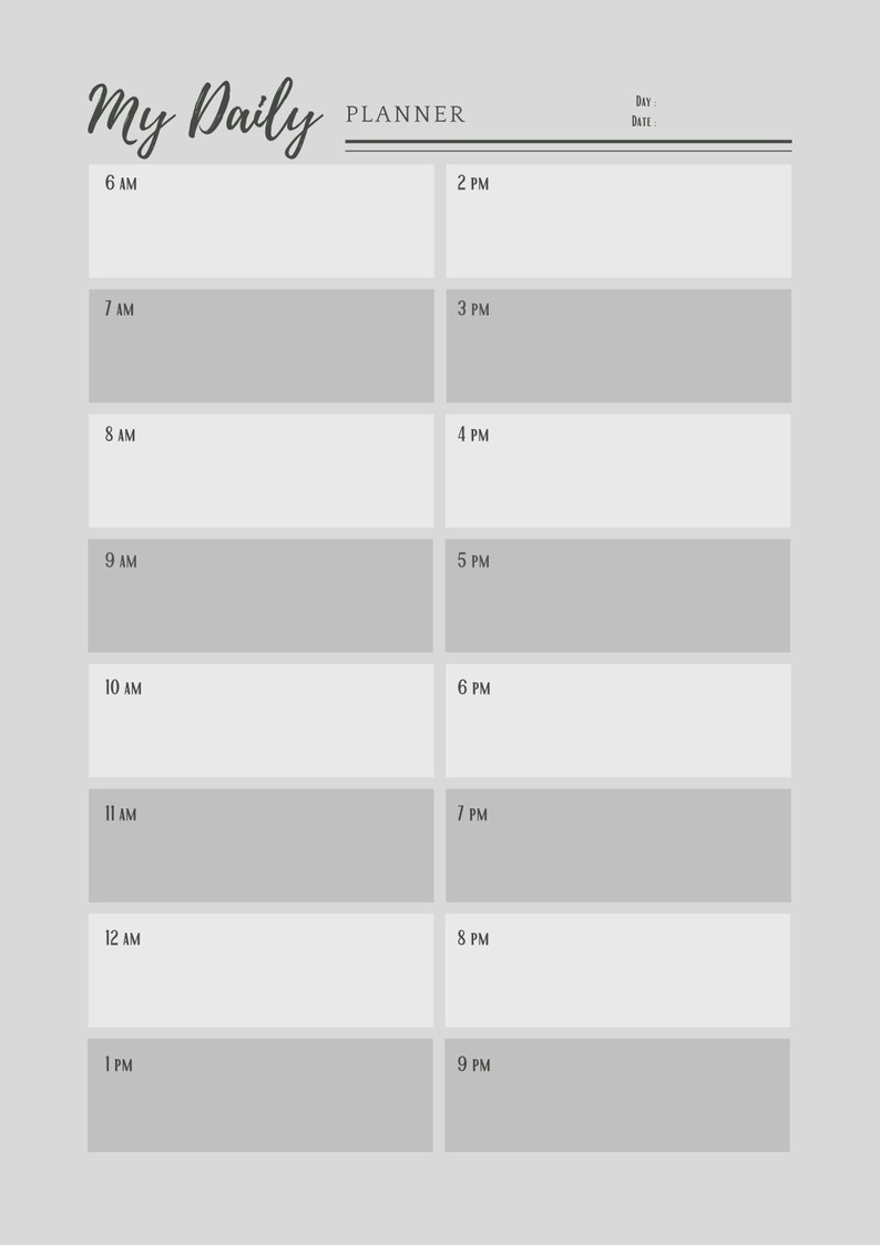 Gray Minimalist Printable Daily Planner - Etsy