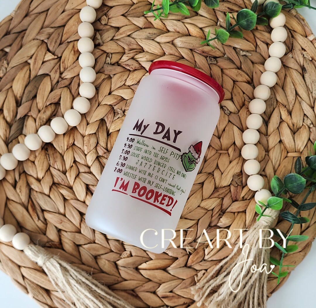 Taza Grinch /libbey Glass / Sublimación / Vaso De Vidrio Con Tapa/ Taza ...