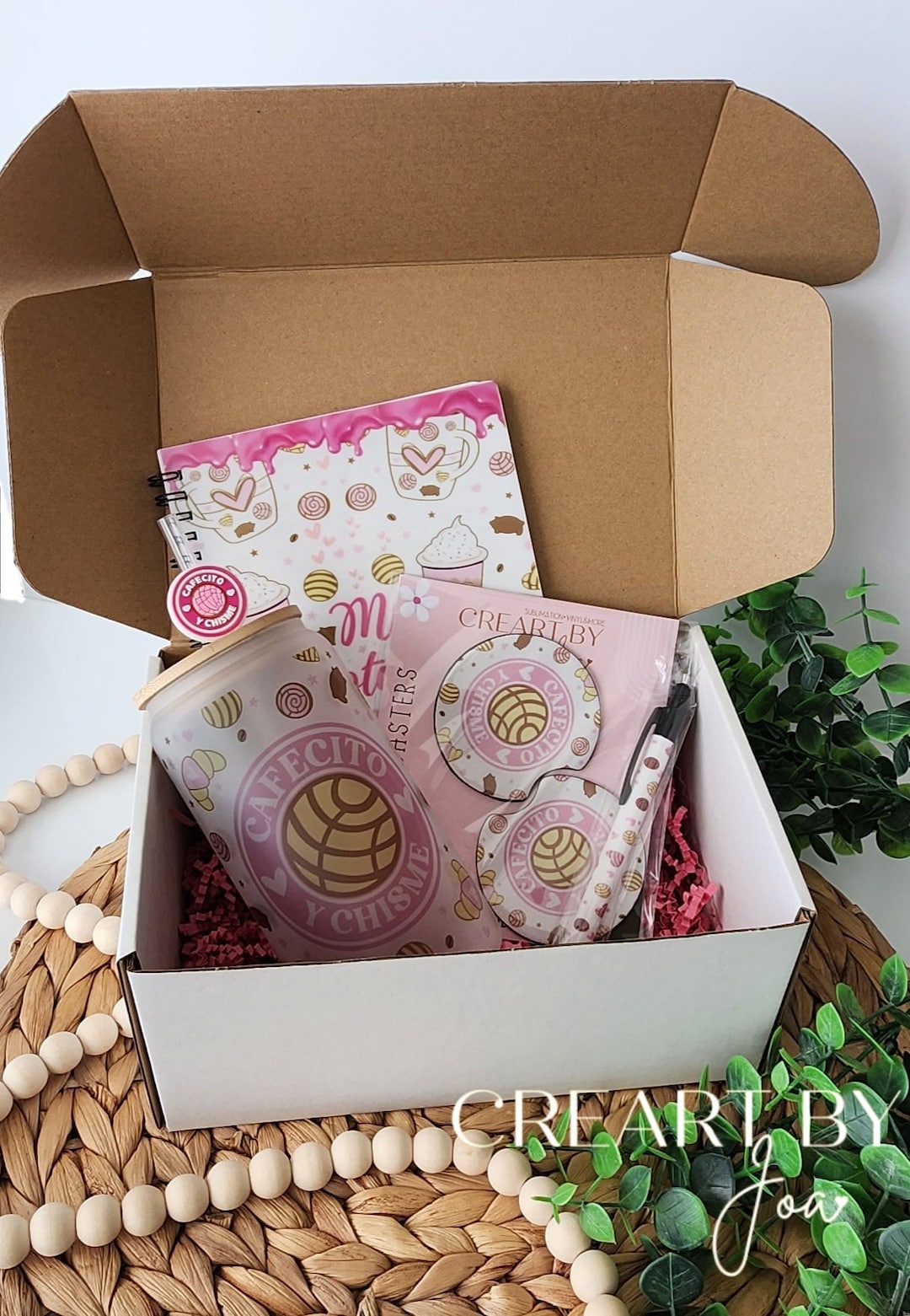 Cafecito Y Chisme Gift Box: Glass Cup, Coasters, Notebook - Etsy