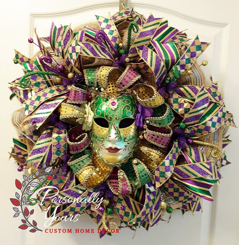 Mardi Gras Mask Wreath/front Door Décor, Large Mardi Gras Wreath With ...