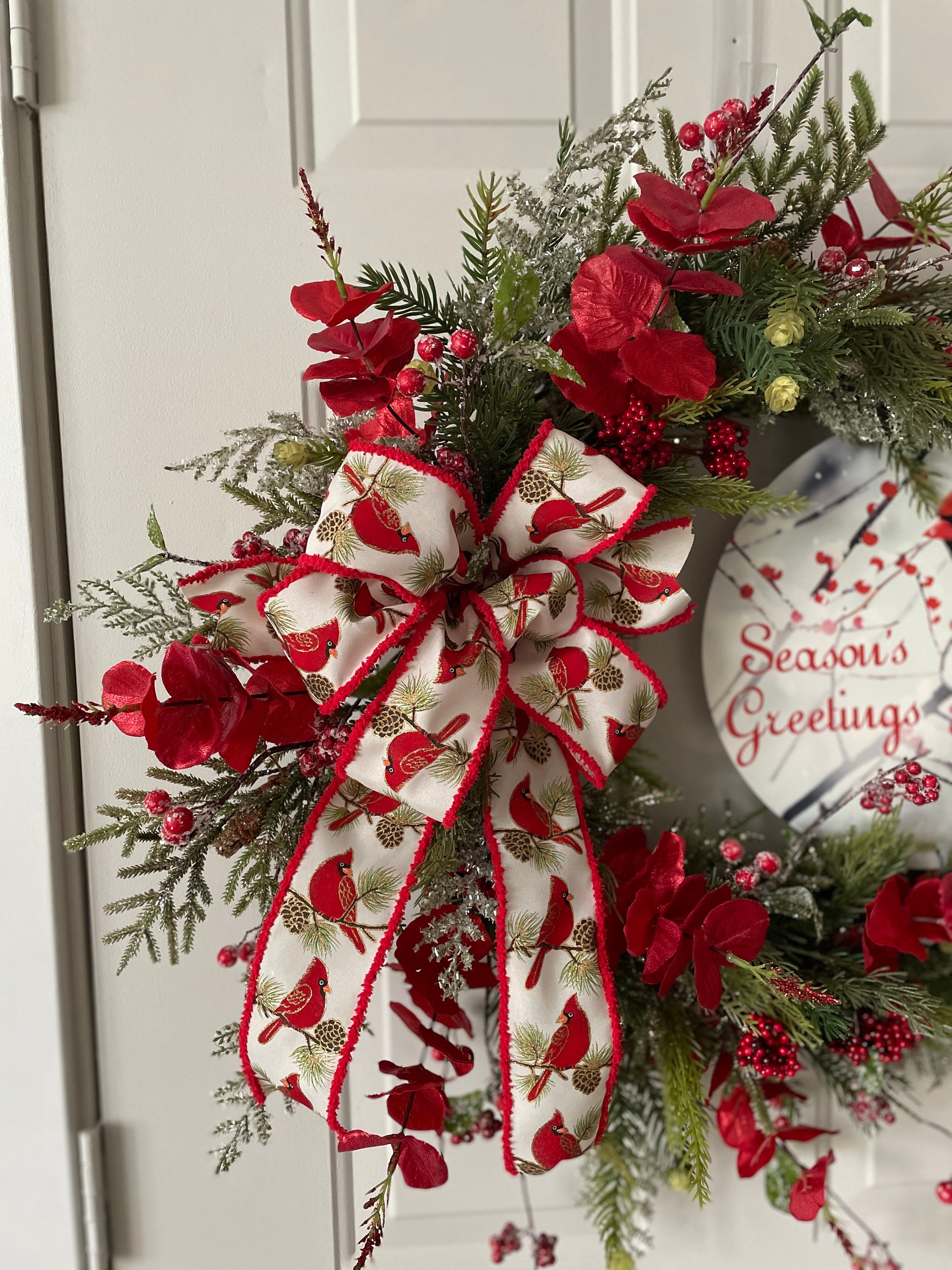 Christmas Cardinal Wreath Seasons Greetings Wreath Etsy